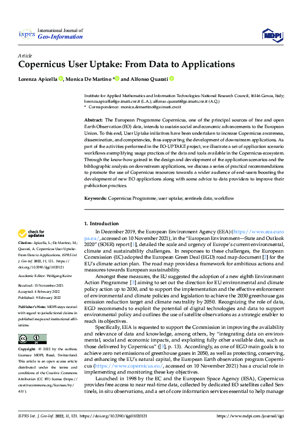 (PDF) Copernicus User Uptake: From Data to Applications