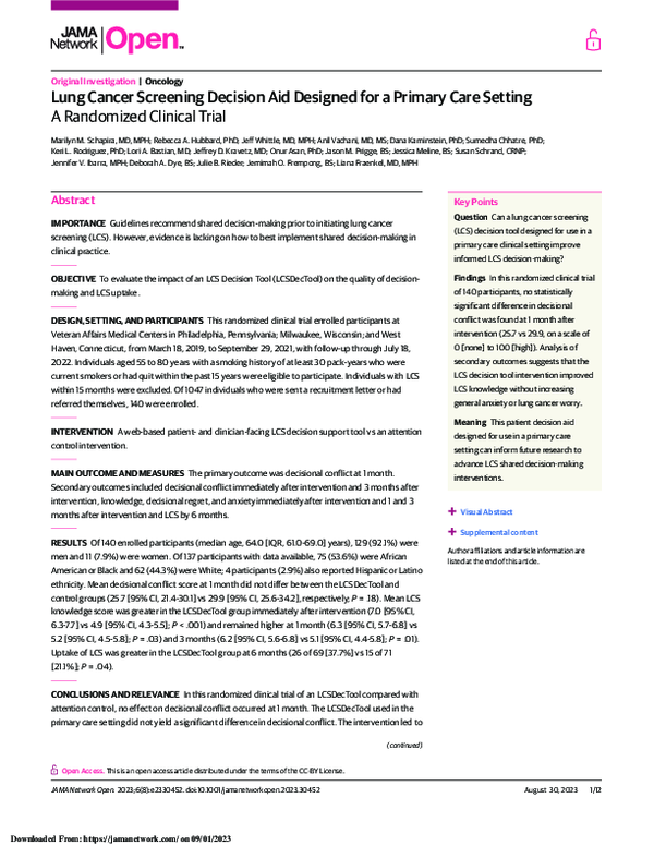 (PDF) Lung Cancer Screening Decision Aid Designed for a Primary Care ...
