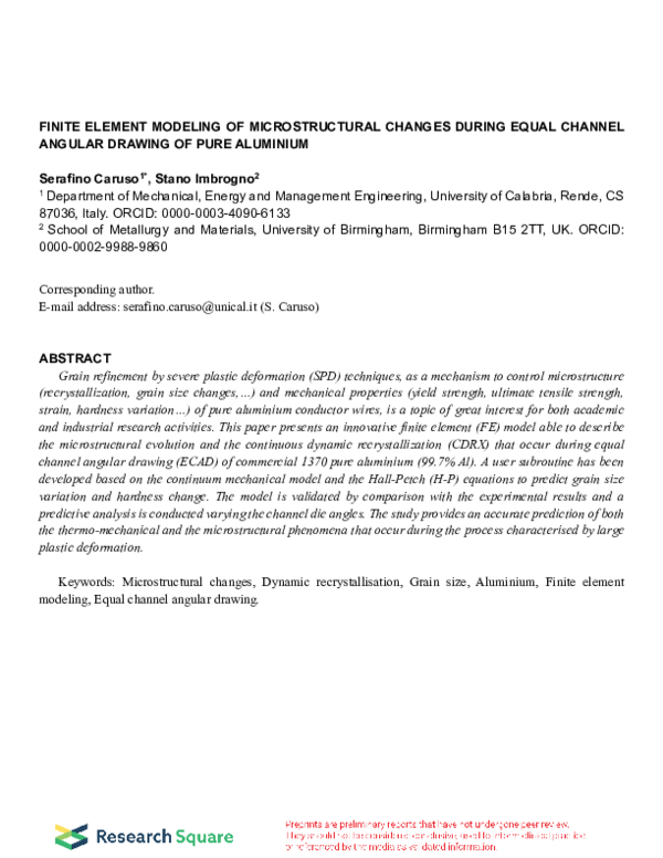(PDF) Finite Element Modeling of Microstructural Changes During Equal Channel Angular Drawing of ...