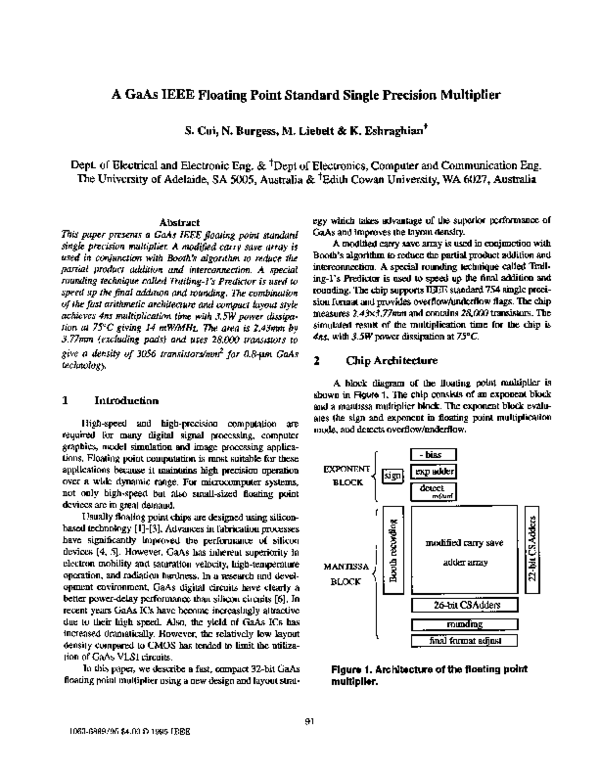 (PDF) A GaAs IEEE floating point standard single precision multiplier