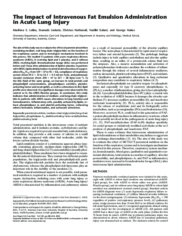 (PDF) The Impact of Intravenous Fat Emulsion Administration in Acute ...