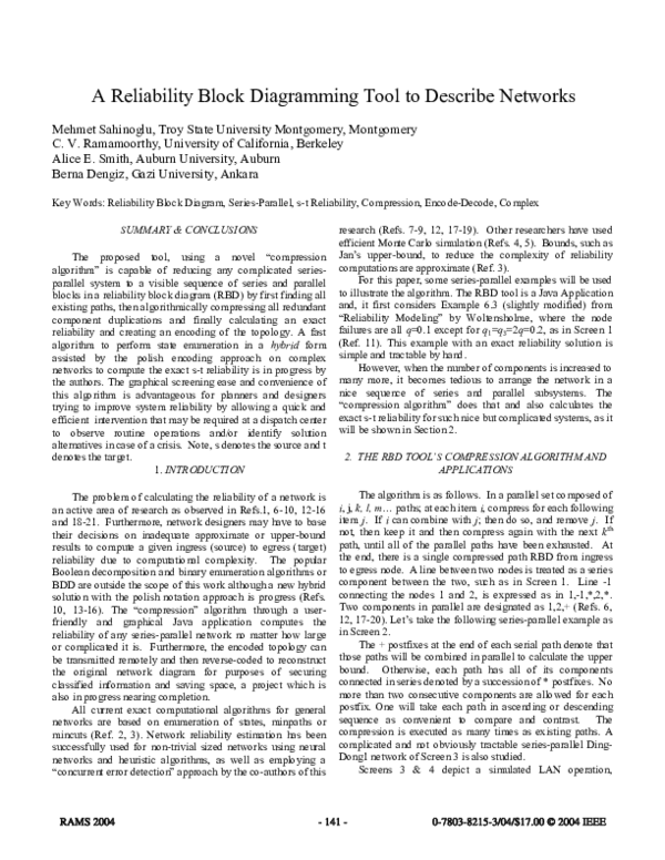 (PDF) A reliability block diagramming tool to describe networks