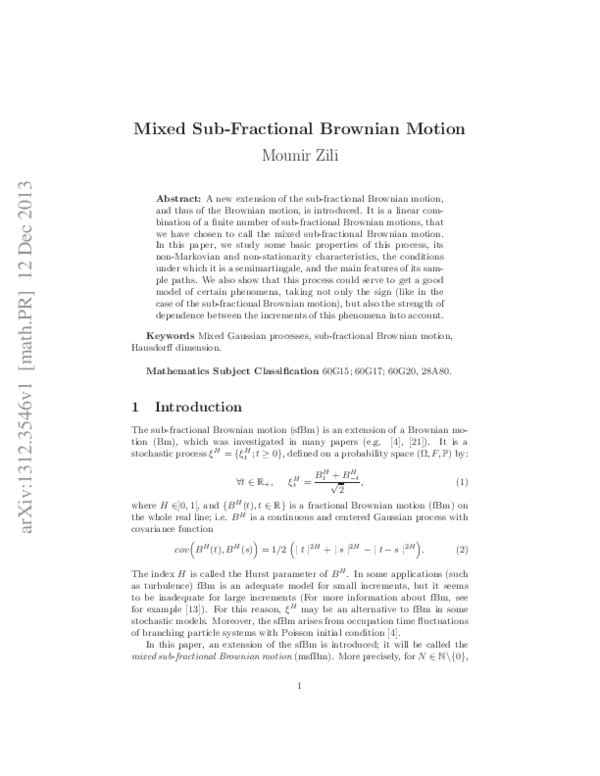 (PDF) Mixed sub-fractional Brownian motion