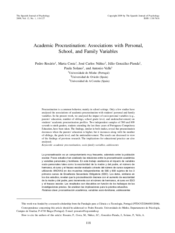 (PDF) Academic Procrastination: Associations with Personal, School, and ...