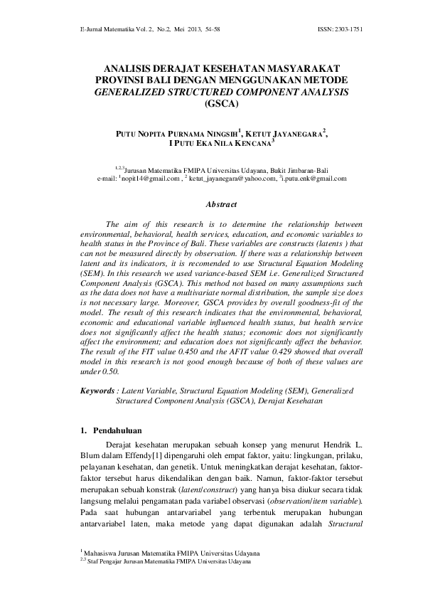 (PDF) Analisis Derajat Kesehatan Masyarakat Provinsi Bali Dengan Menggunakan Metode Generalized ...