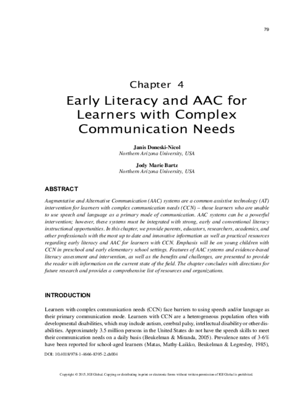 (PDF) Early Literacy and AAC for Learners with Complex Communication Needs