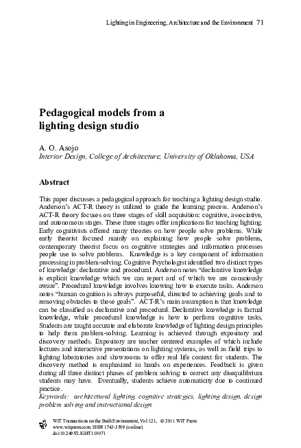 (PDF) “Pedagogical models from a lighting design studio” Light in articles