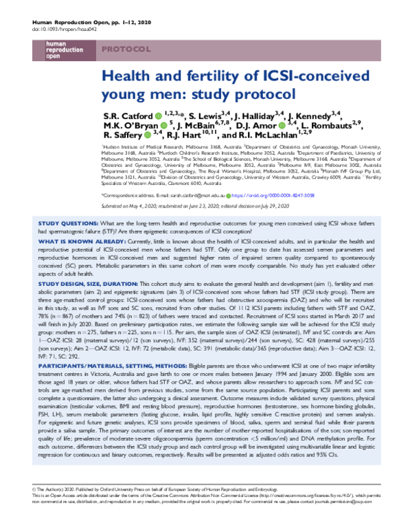 (PDF) Health and fertility of ICSI-conceived young men: study protocol