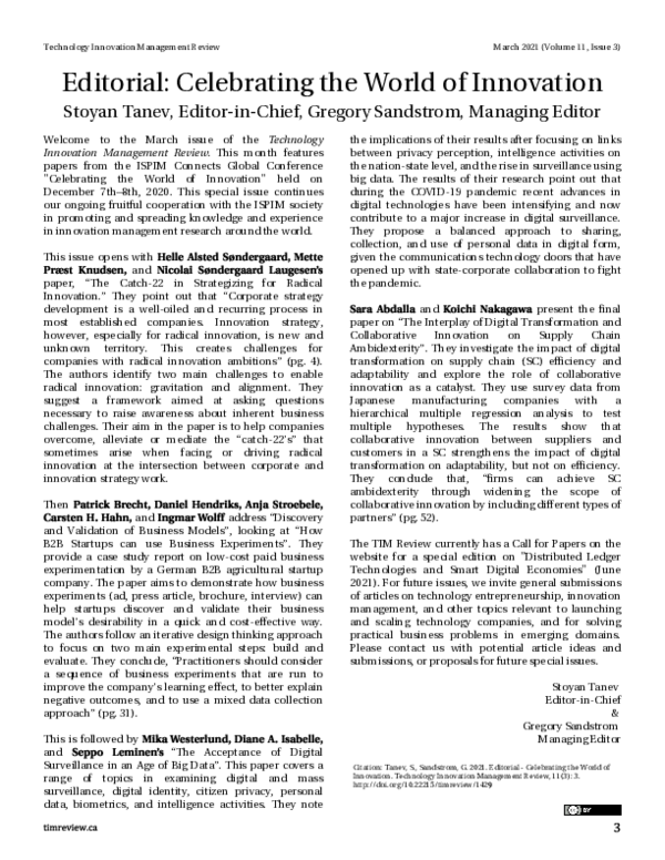 (PDF) Editorial: Celebrating the World of Innovation (March 2021)