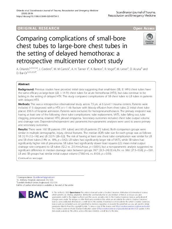 (PDF) Comparing complications of small-bore chest tubes to large-bore ...