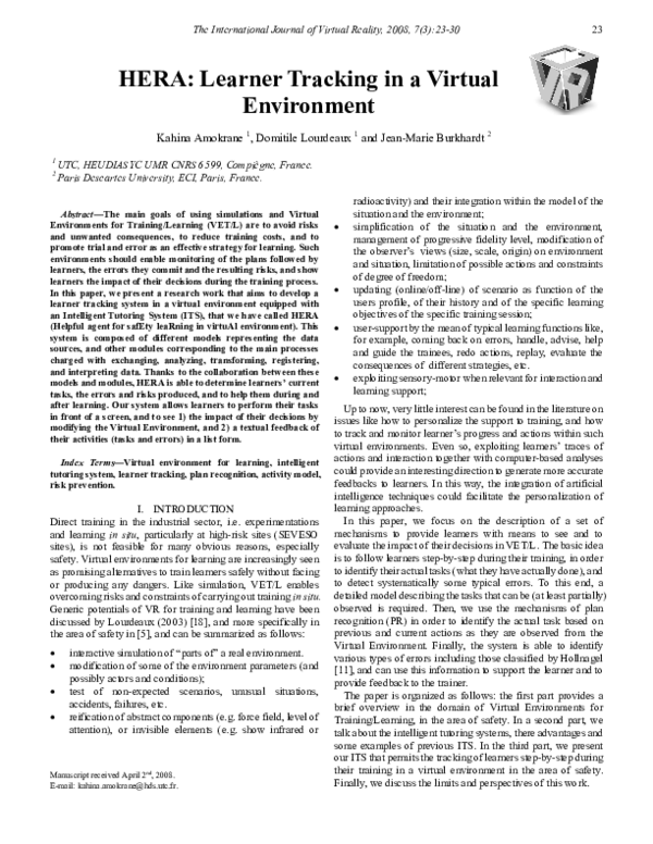 (PDF) HERA: Learner Tracking in a Virtual Environment