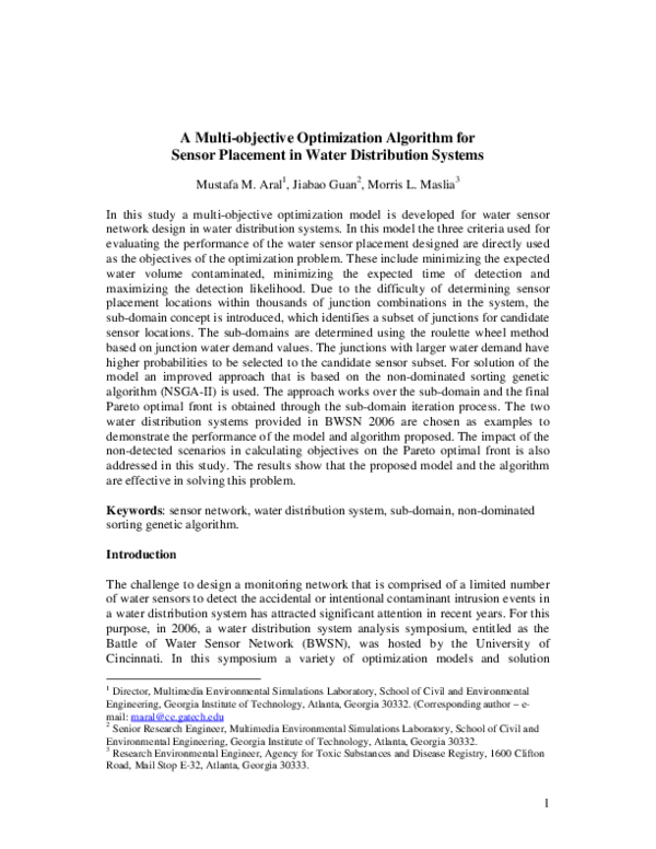 (PDF) A Multi-Objective Optimization Algorithm for Sensor Placement in ...