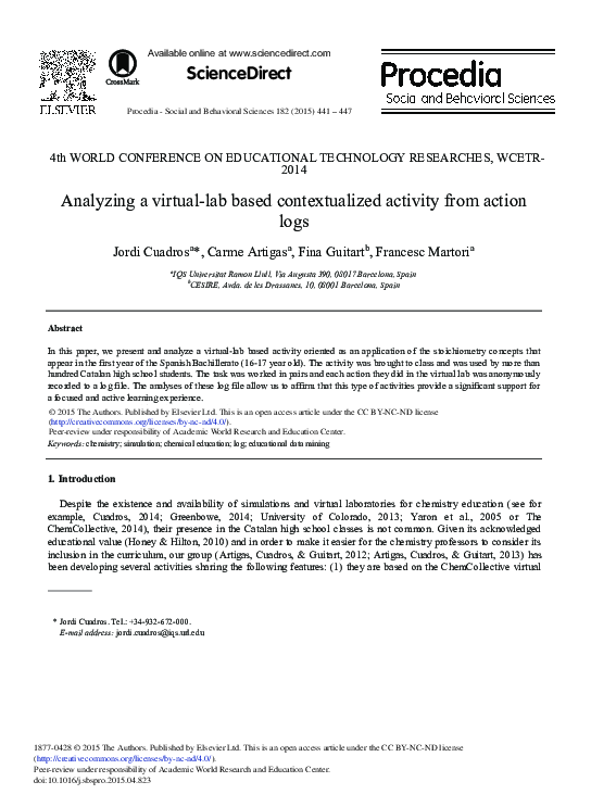 (PDF) Analyzing a Virtual-Lab Based Contextualized Activity from Action ...