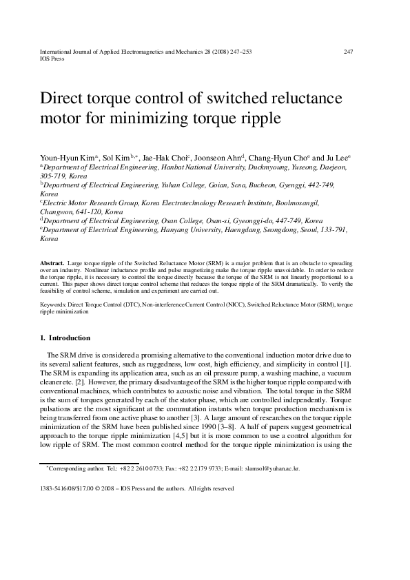 (PDF) Direct Torque Control of the Switched Reluctance Motor using A Variable Structure Fuzzy ...