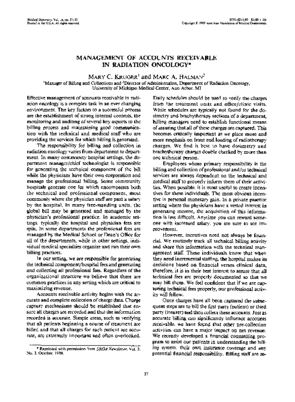 (PDF) Management of Accounts Receivable in Radiation Oncology