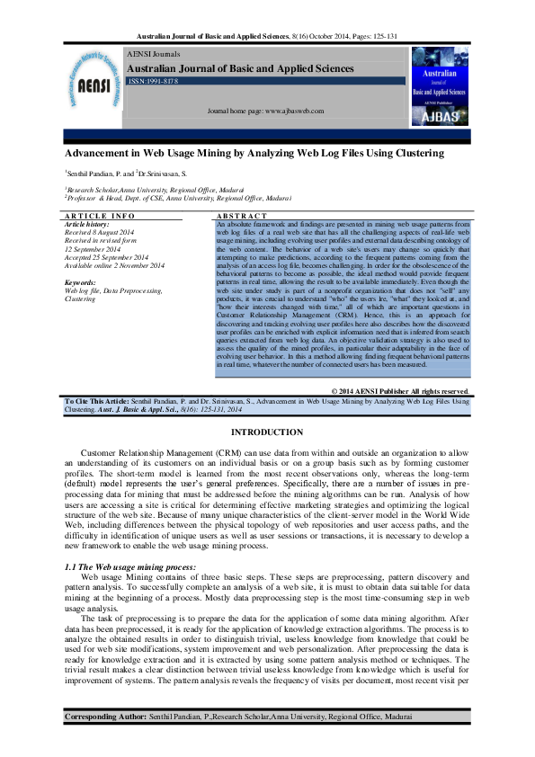 Pdf Advancement In Web Usage Mining By Analyzing Web Log Files Using