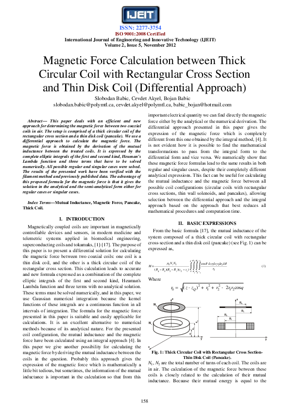 (PDF) Magnetic Force Calculation between Thick Circular Coil with Rectangular Cross Section and ...