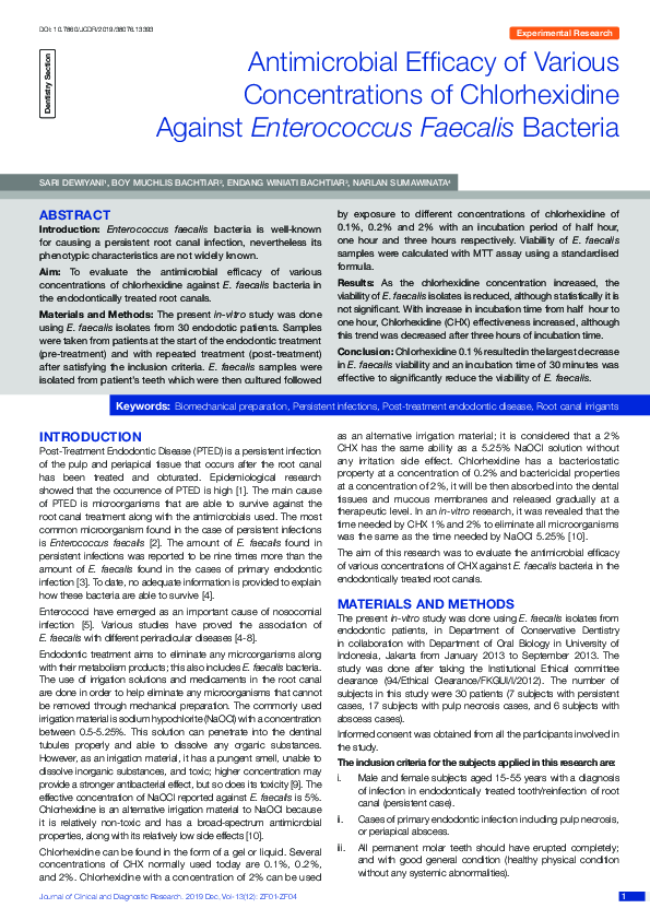 (PDF) Antimicrobial Efficacy of Various Concentrations of Chlorhexidine Against Enterococcus ...