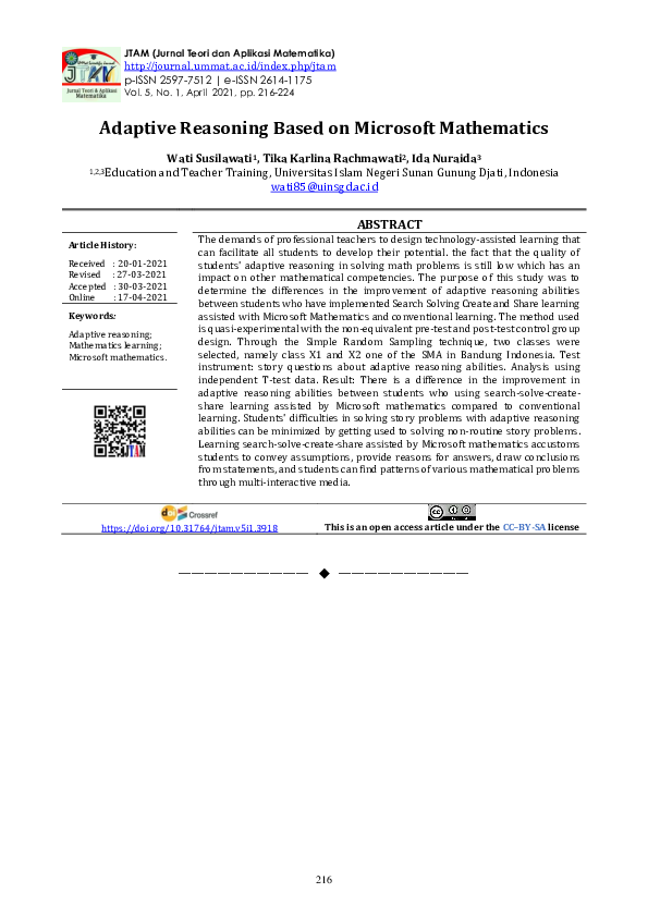 (PDF) Adaptive Reasoning Based on Microsoft Mathematics
