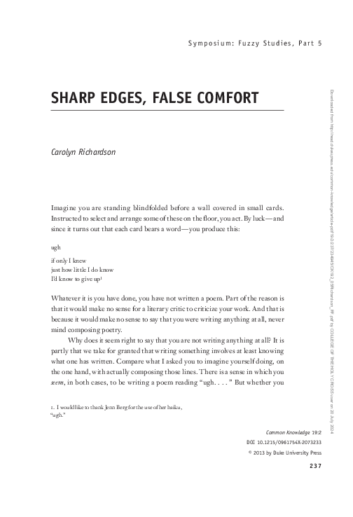(PDF) SHARP EDGES, FALSE COMFORT