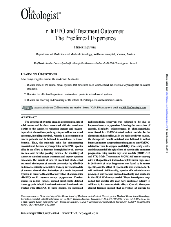 (PDF) rHuEPO and Treatment Outcomes: The Preclinical Experience