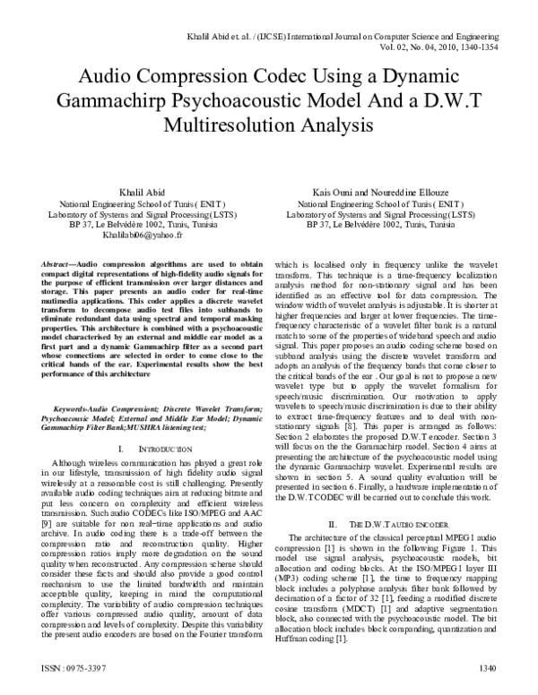 (PDF) Audio Compression Codec Using a Dynamic Gammachirp Psychoacoustic ...