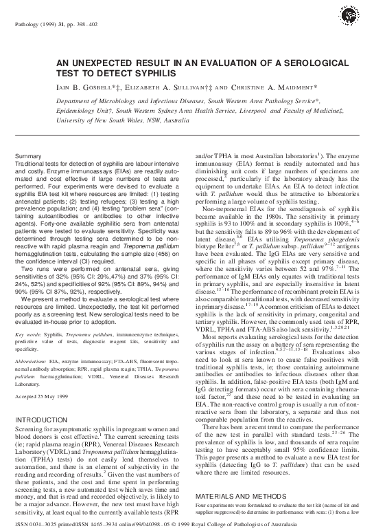 (PDF) An Unexpected Result in an Evaluation of a Serological Test to ...