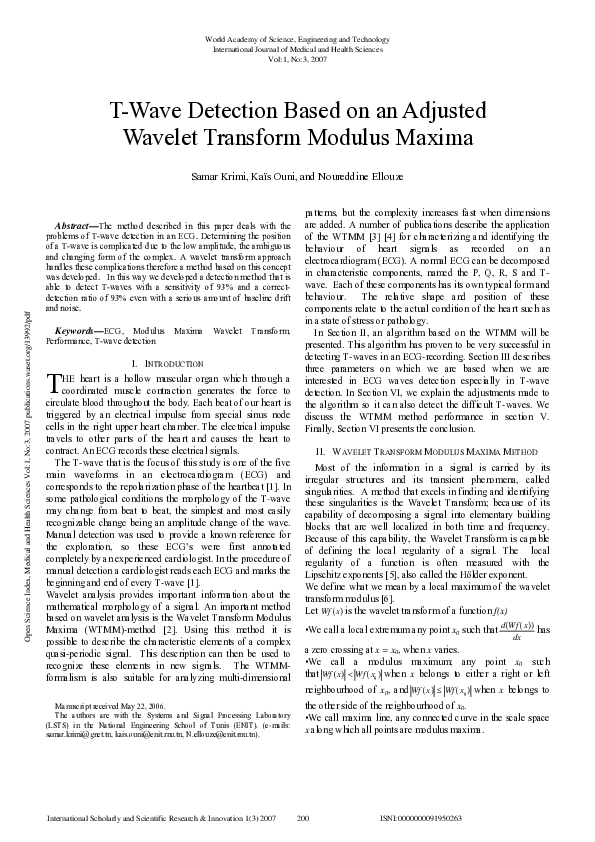 (PDF) T-Wave Detection Based On An Adjusted Wavelet Transform Modulus ...