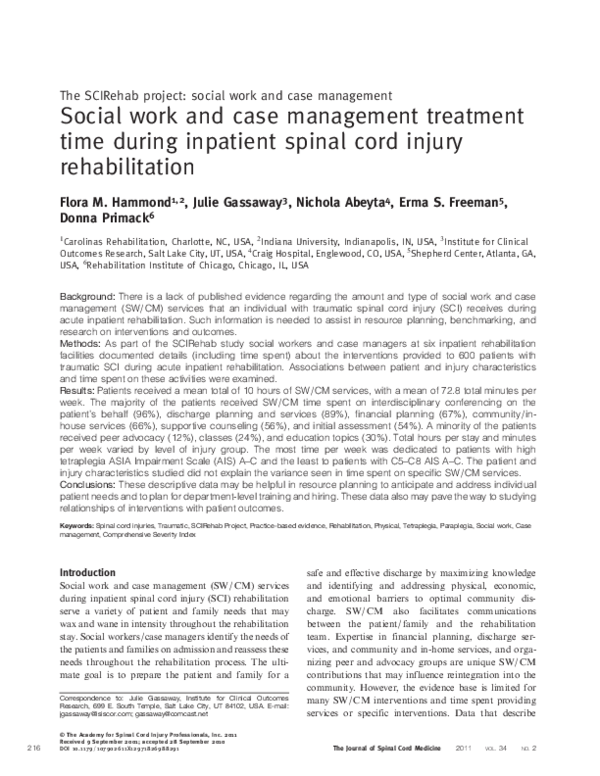 (PDF) The SCIRehab project: social work and case management. Social ...