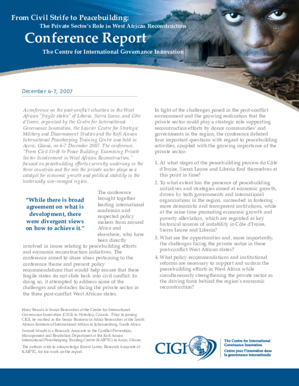 (PDF) From Civil Strife to Peacebuilding: The Private Sector's Role in ...