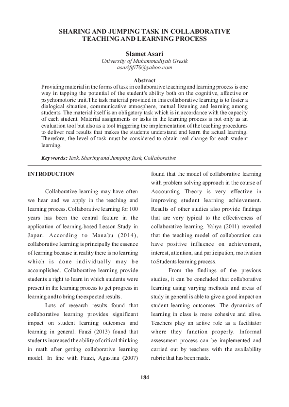 (PDF) Sharing And Jumping Task In Collaborative Teaching And Learning ...