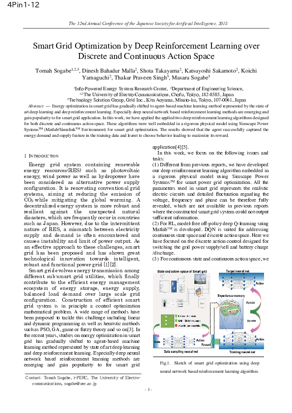 (PDF) Smart Grid Optimization by Deep Reinforcement Learning over Discrete and Continuous Action ...