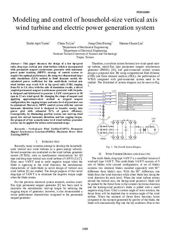 (PDF) Modeling and control of household-size vertical axis wind turbine and electric power ...