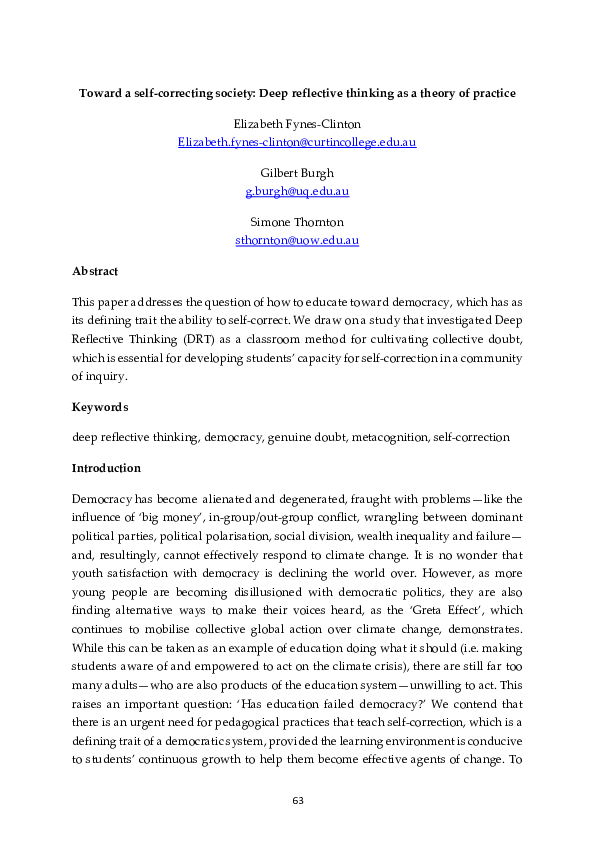 (PDF) Fynes-Clinton, E., Burgh, G., & Thornton, S. (2024). Toward a ...