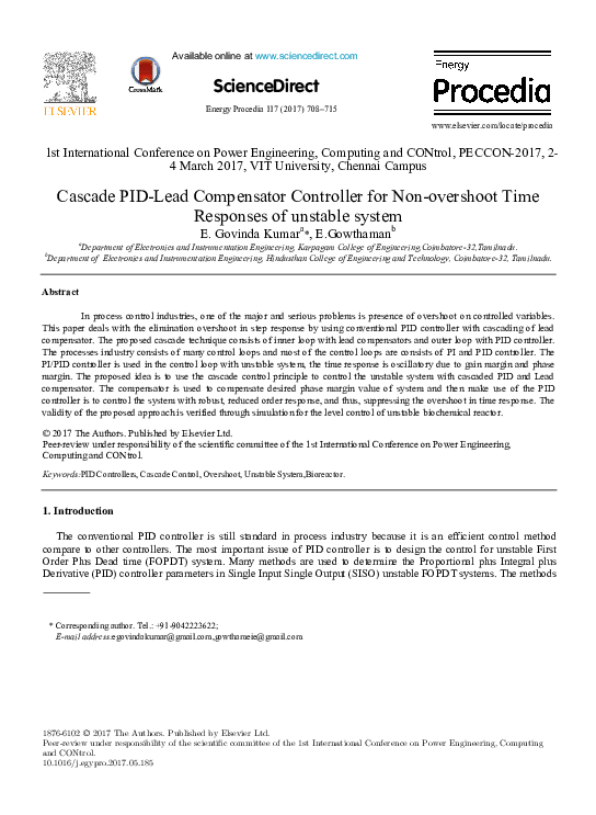 (PDF) Cascade PID-Lead Compensator Controller for Non-overshoot Time Responses of unstable system