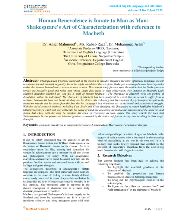 (PDF) Human Benevolence is Innate to Man as Man Shakespeare’s Art of ...