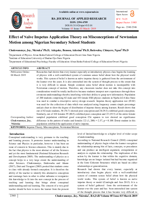 (PDF) Effect of Naïve Impetus Application Theory on Misconceptions of ...