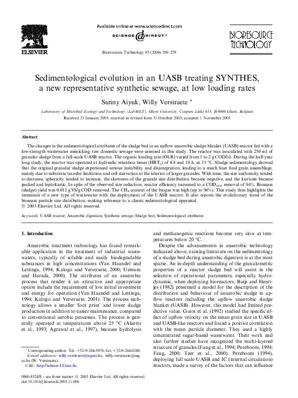 (PDF) Sedimentological evolution in an UASB treating SYNTHES, a new ...
