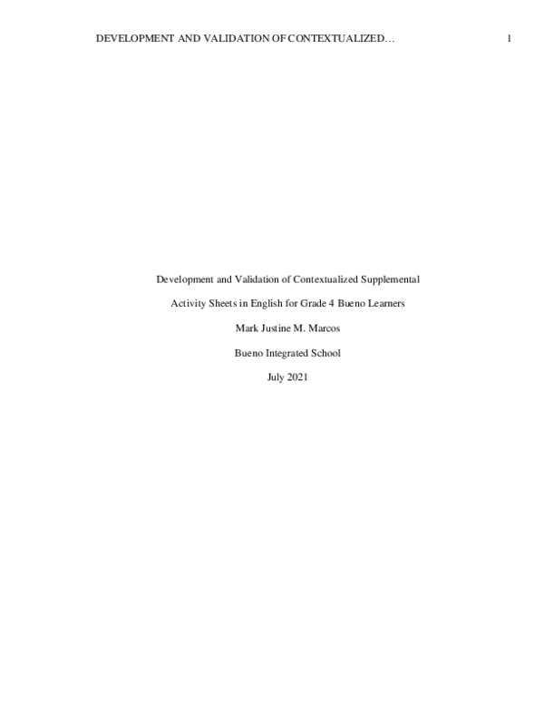 (PDF) Development and Validation of Contextualized Supplemental Activity Sheets in English for ...