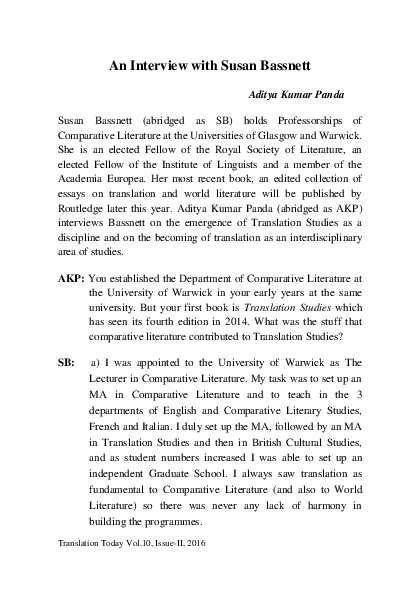 (PDF) Interview with Susan Bassnett