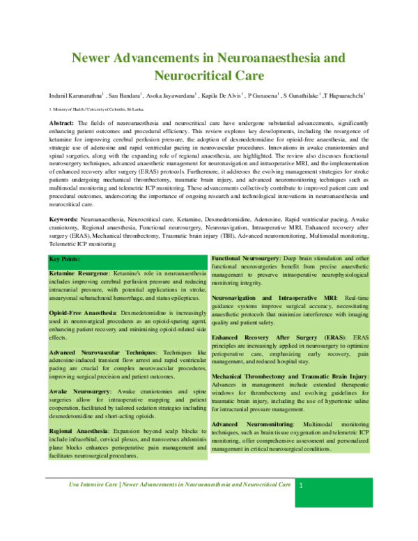 (PDF) Newer Advancements in Neuroanaesthesia and Neurocritical Care