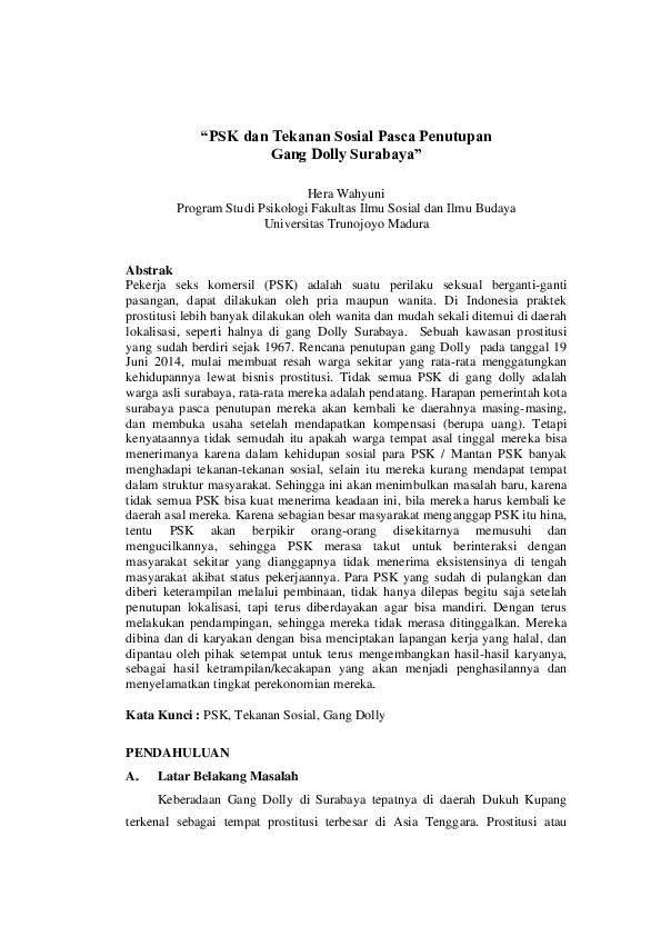 (PDF) PSK dan Tekanan Sosial Pasca Penutupan Gang Dolly Surabaya