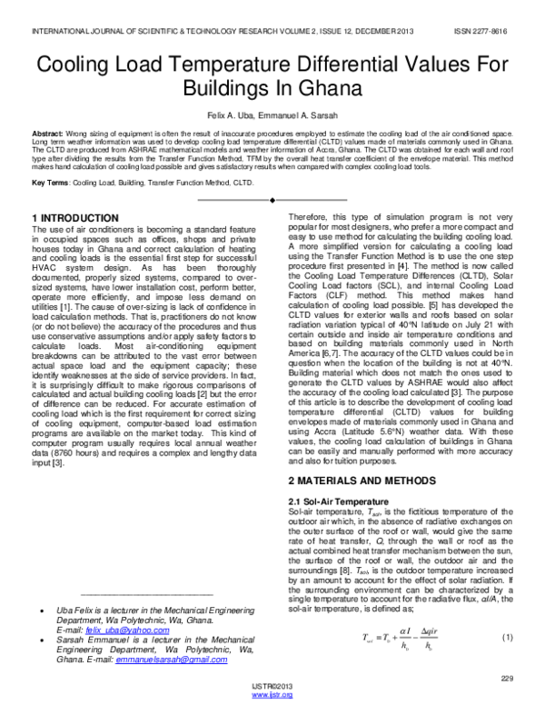 (PDF) Cooling Load Temperature Differential Values For Buildings In Ghana