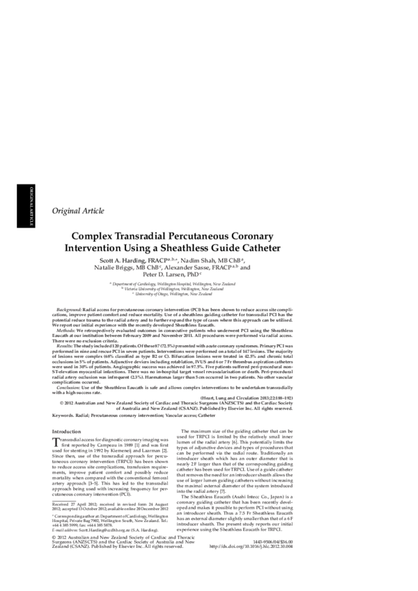 (PDF) Complex Transradial Percutaneous Coronary Intervention Using a ...