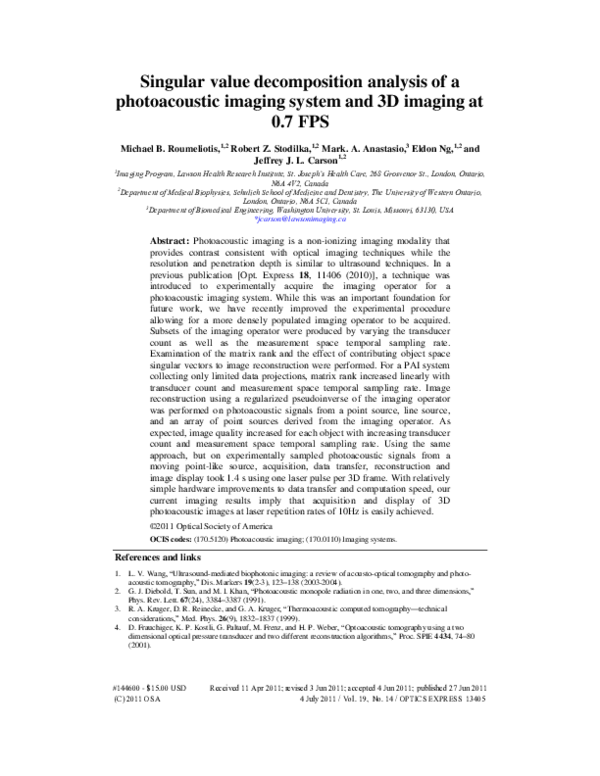 (PDF) Singular value decomposition analysis of a photoacoustic imaging system and 3D imaging at ...