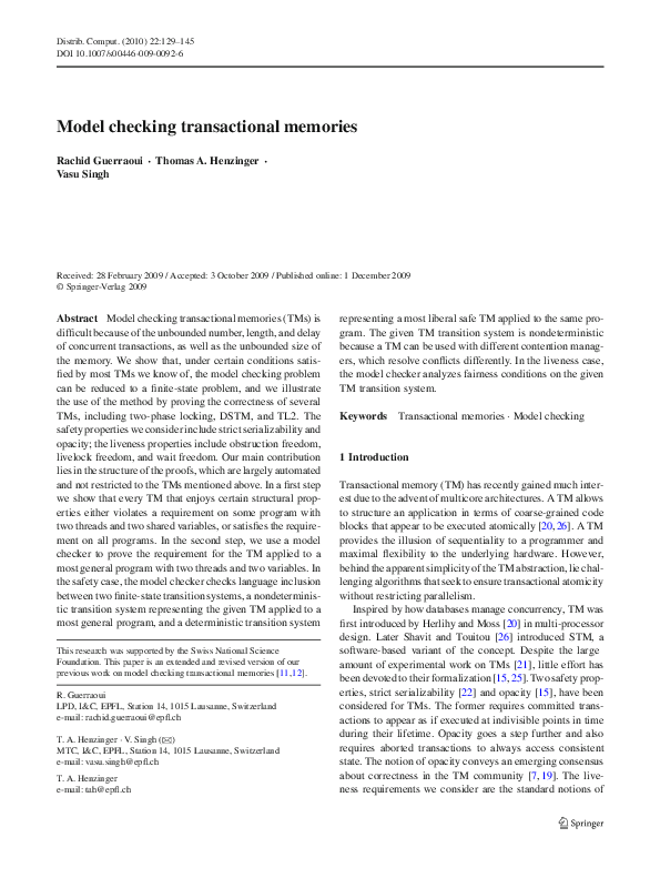 (PDF) Model checking transactional memories