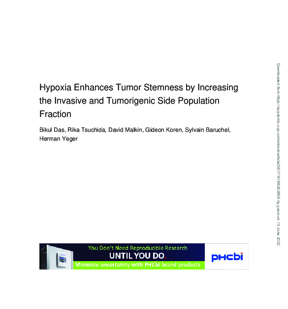 (PDF) Hypoxia Enhances Tumor Stemness by Increasing the Invasive and ...