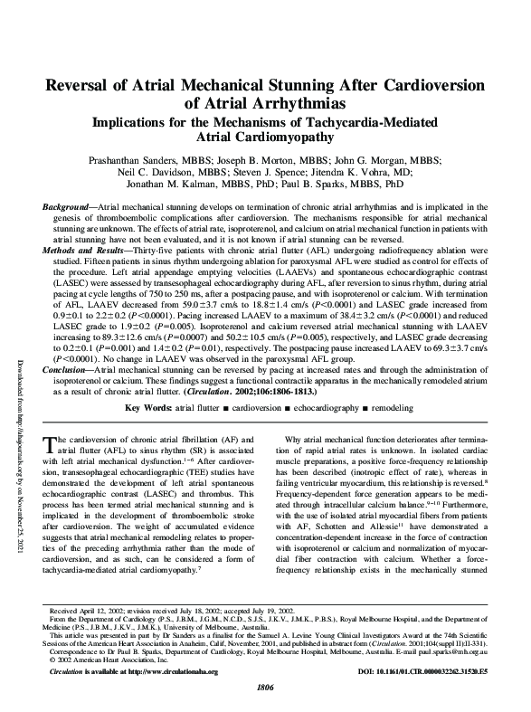 (PDF) Reversal of Atrial Mechanical Stunning After Cardioversion of ...