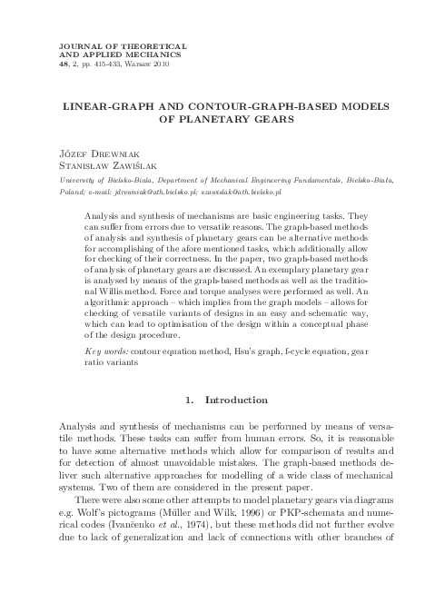 (PDF) Linear-graph and contour-graph-based models of planetary gears