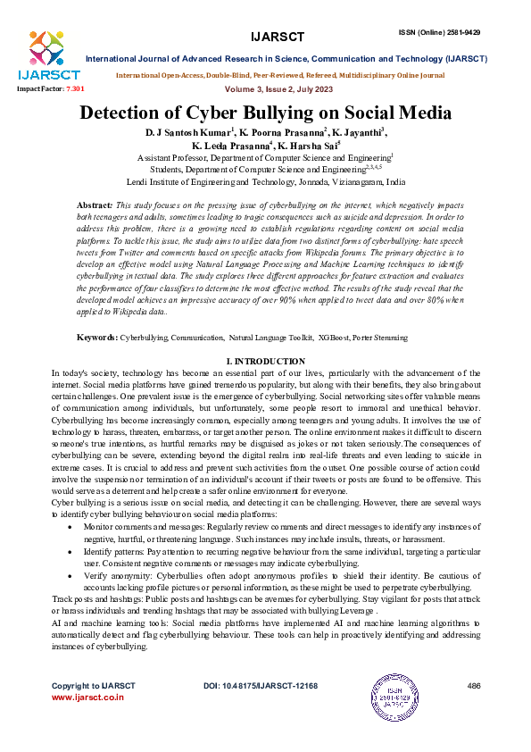 (PDF) Detection of Cyber Bullying on Social Media